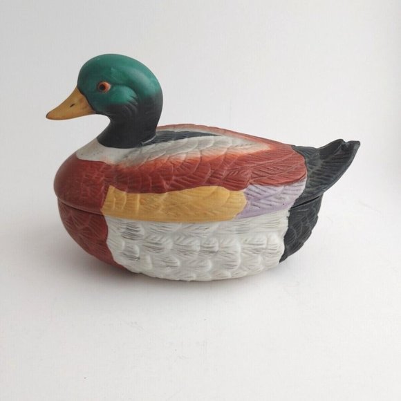Accents | Vintage Mallard Duck Covered Dish Trinket Candy Jewelry ...